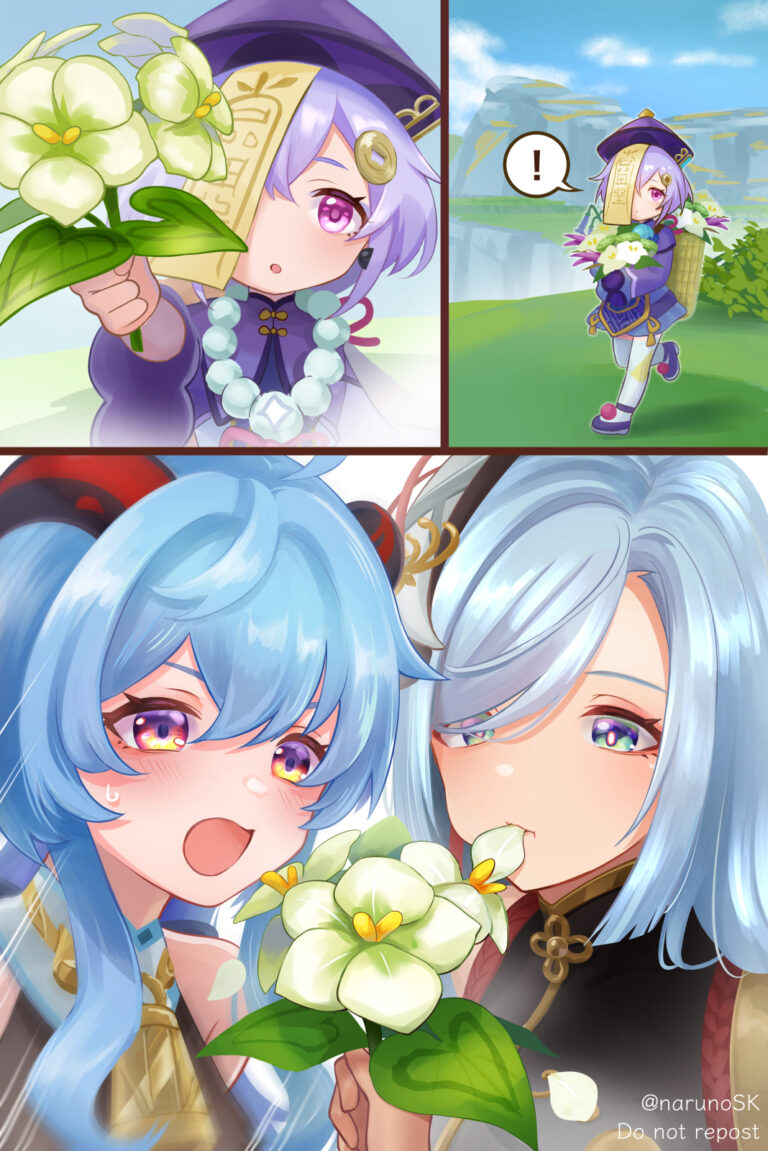 【原神】「餌付け」| 七七、甘雨、申鶴の3人が登場する1ページ漫画 | なるのすけのゆるブログ